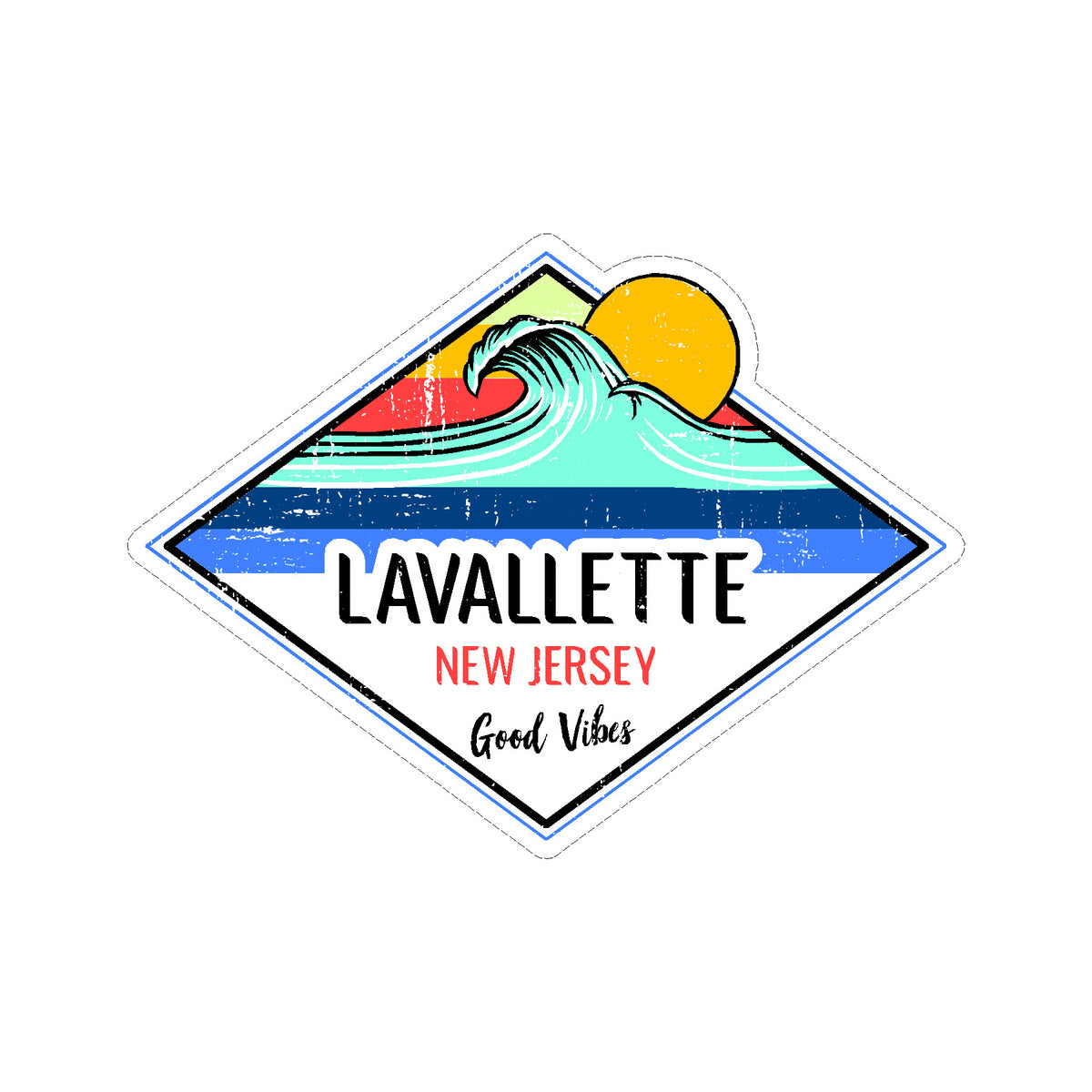 Sticker - Lavallette - Sun & Wave Good Vibes Sticker – Shore And More