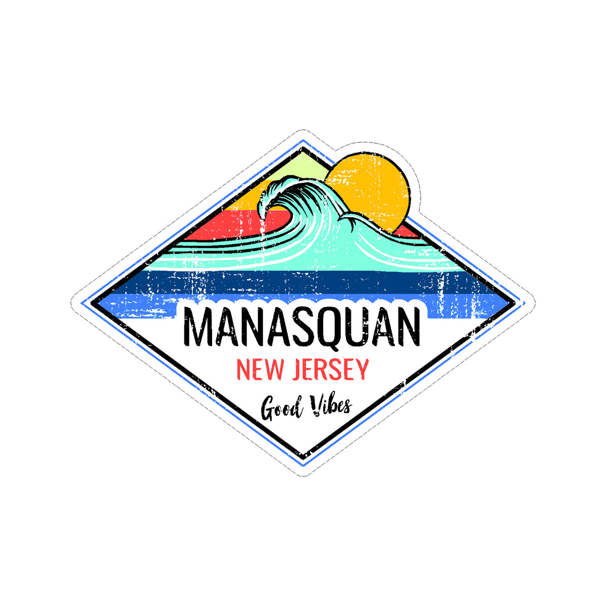 Sticker - Manasquan - Sun & Wave Good Vibes Sticker – Shore And More