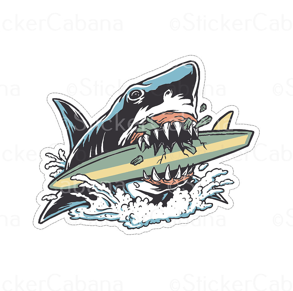 Sticker - Shark Eating Surfboard – Shore And More